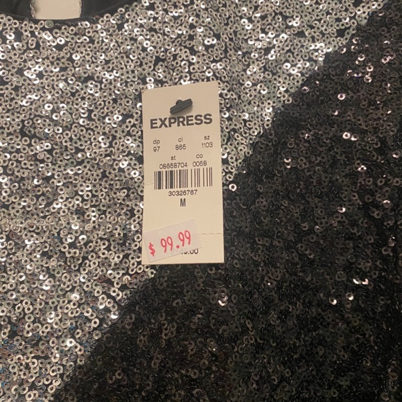 Express | Tops | New Express Silver And Black Sequin Body Suit | Poshmark